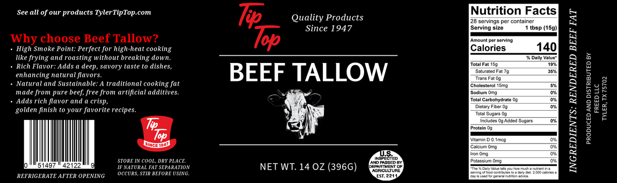Pure Beef Tallow - 14 oz Jar for Cooking – Tip Top Packing Co.